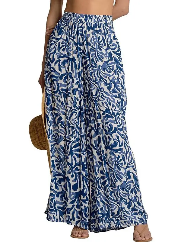 Elan Printed Wide Leg Pants - Blue Coral