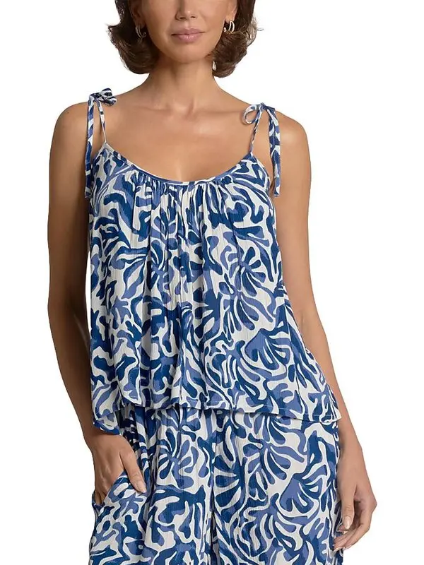 Elan Printed Tie-strap Top - Blue Coral