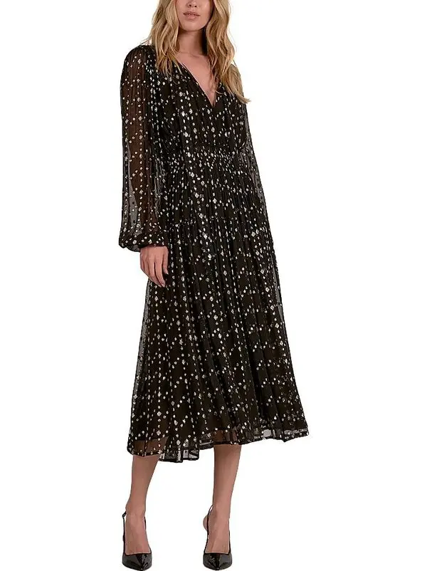 Elan Geometric Print Long Sleeve Dress - Black Geo