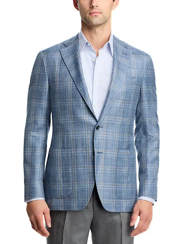 Canali Wool, Silk & Linen Plaid Sport Coat - Blue