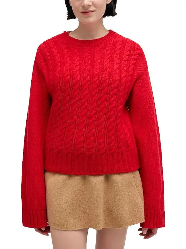 GANNI Wool Blend Crewneck Cable Knit Sweater - Mars Red