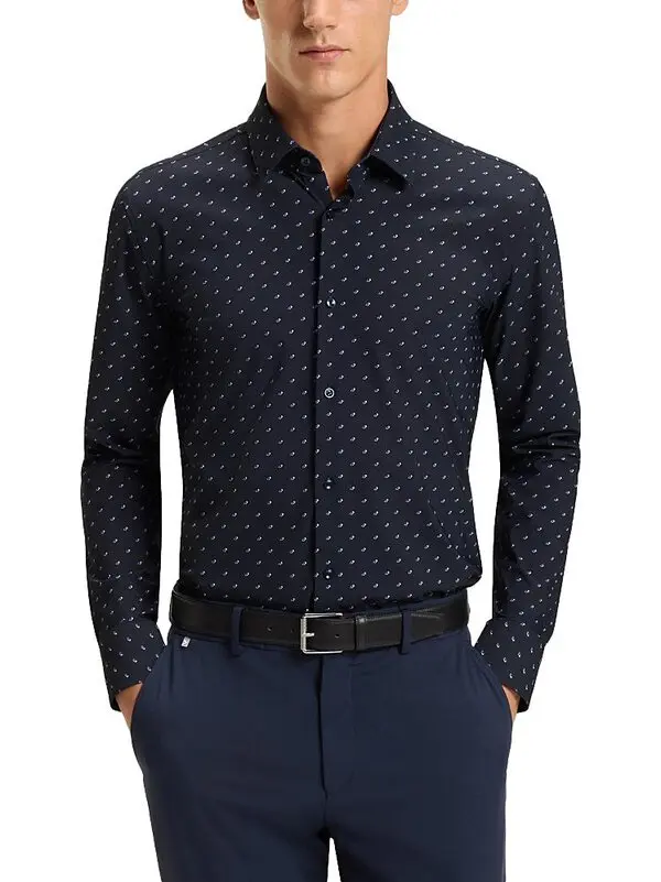 BOSS Hank Kent Slim Fit Button-front Shirt - Dark Blue