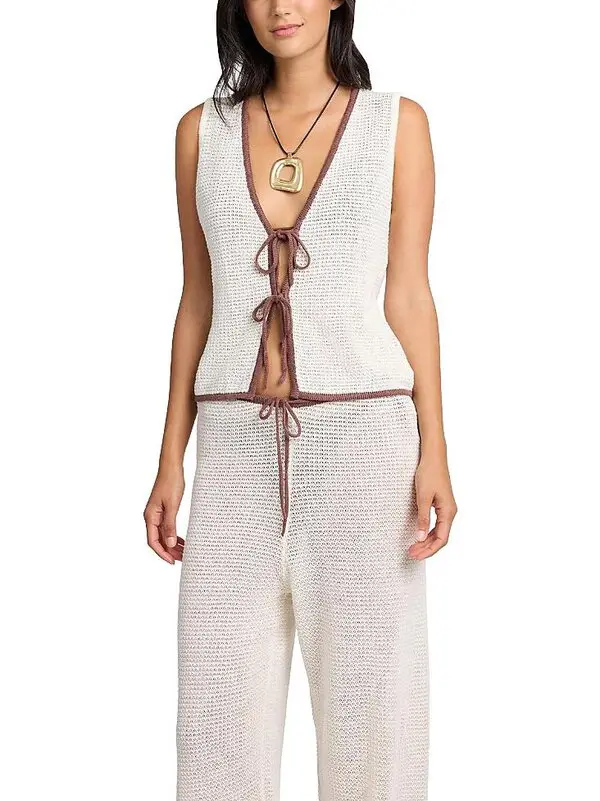 Onia Linen Knit Tie Front Tank Top - Egret/cappucino
