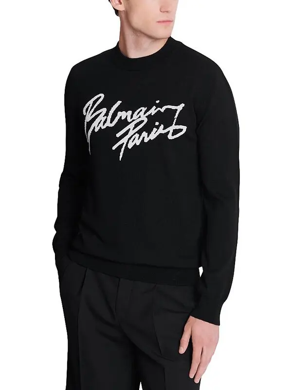 Balmain Merino Wool Blend Paris Sweater - Black/white