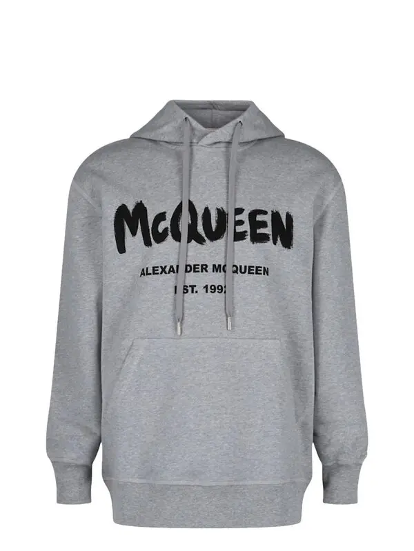 Alexander McQueen Graffiti Logo Hooded Sweatshirt - Grey Black