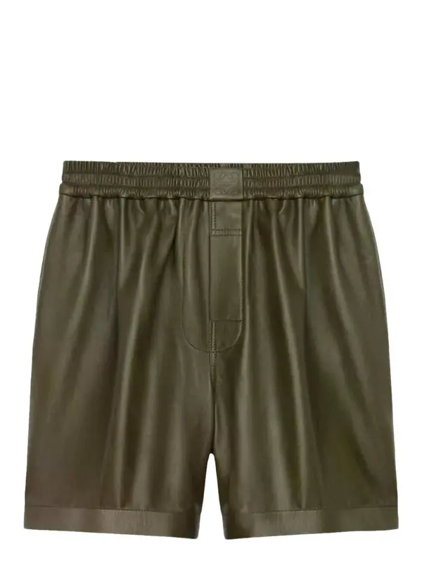 Loewe Leather Elasticated-waist Shorts - Green