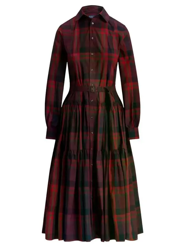 Polo Ralph Lauren Belted Tie Midi Shirt Dress In Plaid - Red