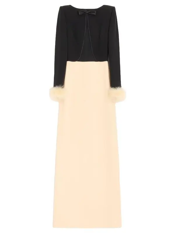 Valentino Garavani Cady Couture Long Dress With Feathers - Black/birch
