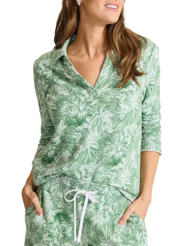 Tommy Bahama Marina Del Mar Forte Botanical Print Cotton Fleece Top - Granite Green
