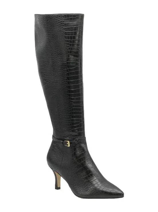 Charles By Charles David Arlie Pointed Toe Knee High Boots - Black-croc