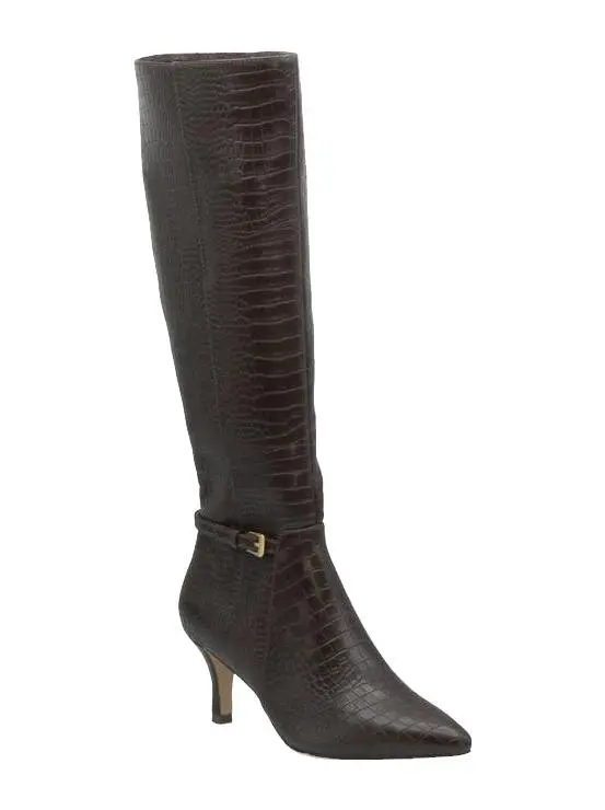 Charles By Charles David Arlie Pointed Toe Knee High Boots - Chocolate Brown-croc