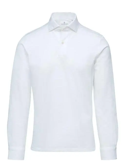 EMANUEL BERG Jacquard Luxe Long Sleeve Polo - White