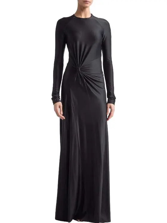 Victoria Beckham Twist Waist Long Sleeve Jersey Gown - Black