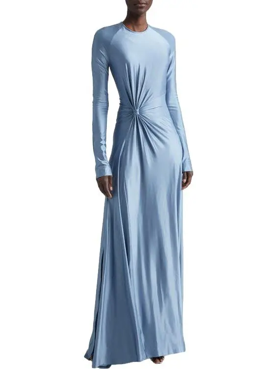Victoria Beckham Twist Waist Long Sleeve Jersey Gown - Stone