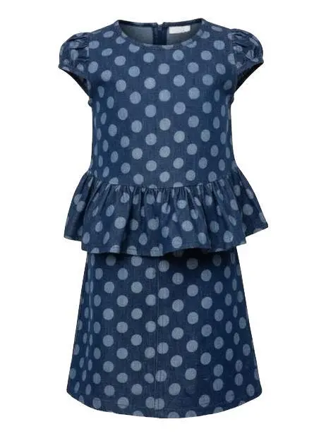 MIA BELLE GIRLS Peplum Denim Top And Skirt Set - Blue