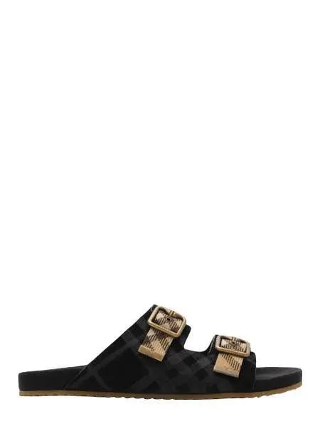 Burberry Check Suede Urchin Sandals - Black