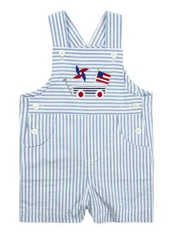 FLORENCE EISEMAN Seersucker Wagon Appliqué Shortall - Light Blue