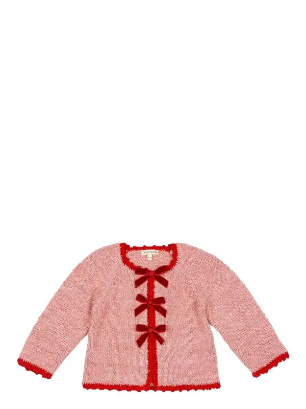WILD WAWA Velvet Bow Hand-knit Sweater - Rosewood/ruby