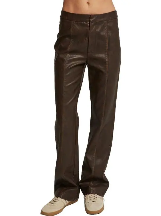 CRESCENT Washed Faux Leather Straight Leg Pants - Brown