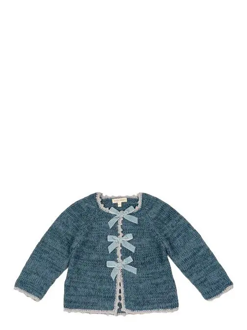 WILD WAWA Hand-knit Sweater With Velvet Bows - Aegean Blue
