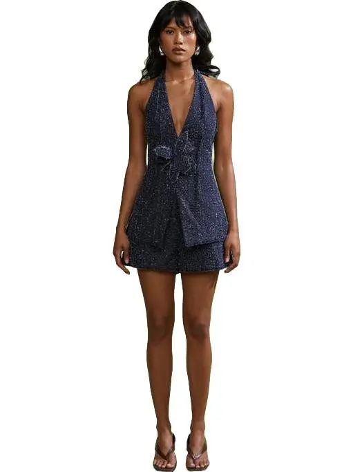 AMUR Nevin Halter Romper - Denim Tweed