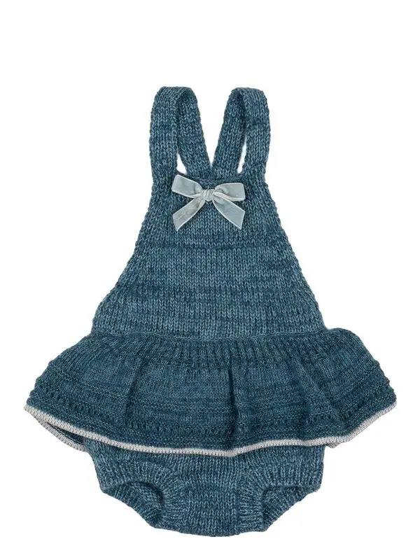 WILD WAWA Velvet Bow Romper - Aegean Blue