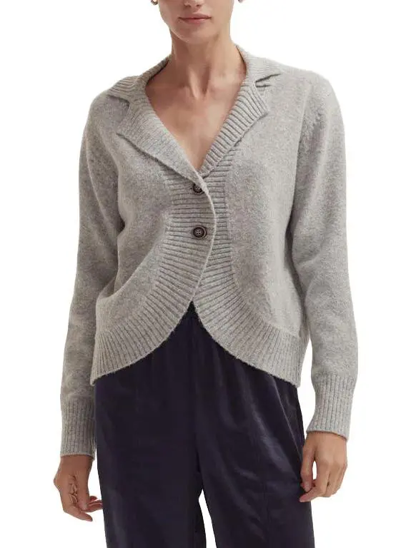 CRESCENT Curved Hem Cardigan - Heather Grey