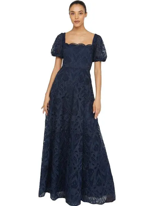 Theia Dominique Puff Sleeve Gown - Odyssey Grey