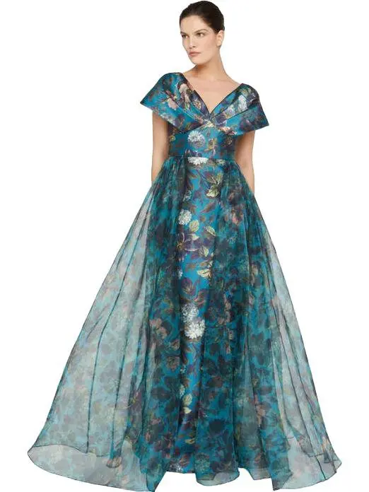 Theia Azaria Draped V-neck Gown - Gilded Hydrangea
