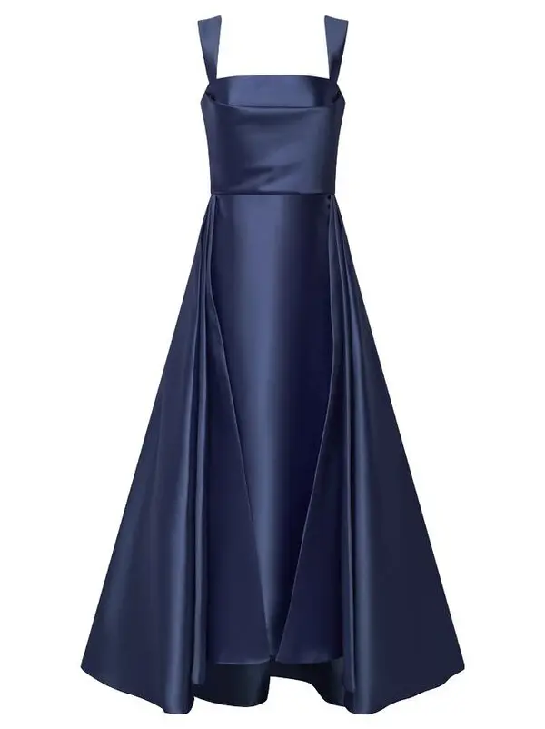 Theia Mikado Square-neck Gown - Navy
