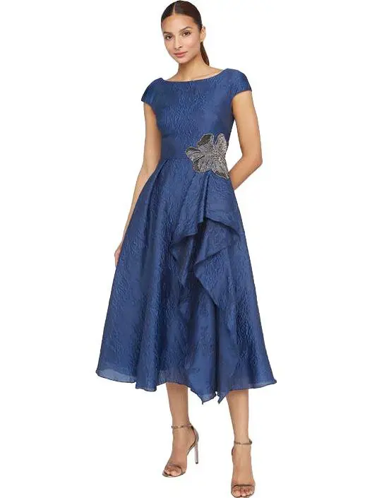 Theia Jacquard High-low Cocktail Dress - Midnight Celeste