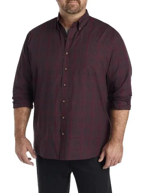 HARBOR BAY BY DXL Big & Tall Ez-care Large Plaid Sprt Shirt - Black Red