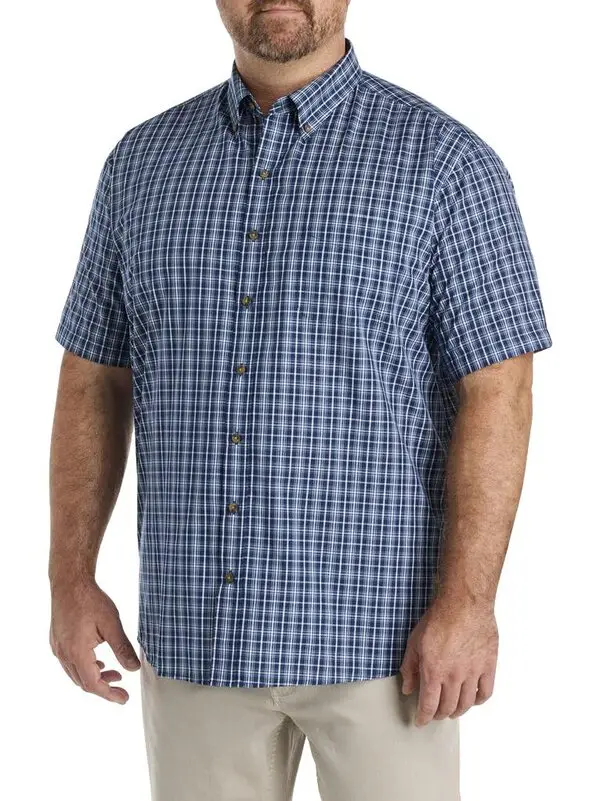 HARBOR BAY BY DXL Big & Tall Ez-care Medium Plaid Sprt Shirt - Blue