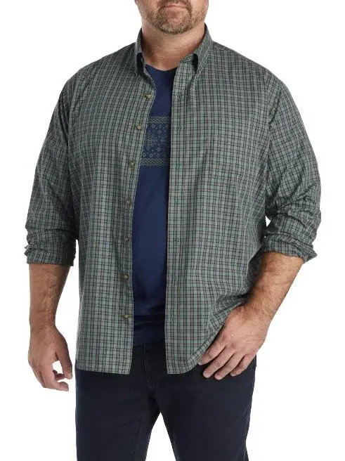 HARBOR BAY BY DXL Big & Tall Easy-care Sm Plaid Sport Shirt - Green