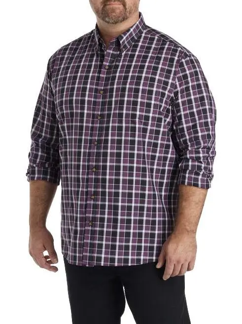 HARBOR BAY BY DXL Big & Tall Easy-care Med Plaid Sport Shirt - Purple