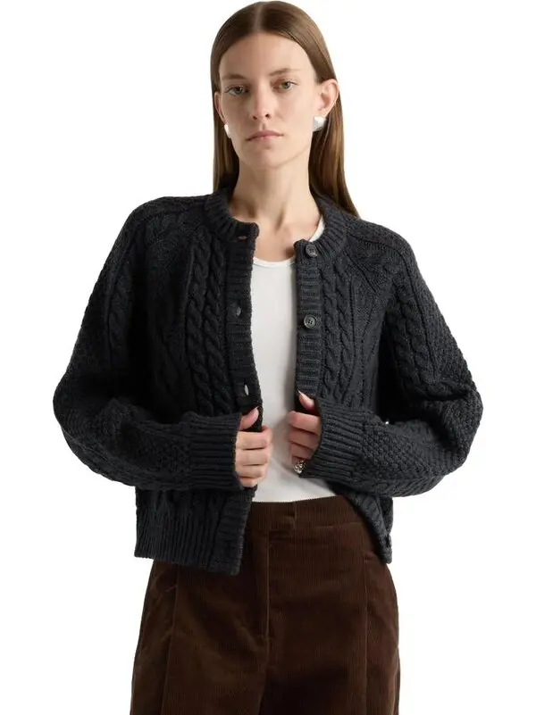 Modern Citizen Eloise Button Cable Cardigan - Charcoal