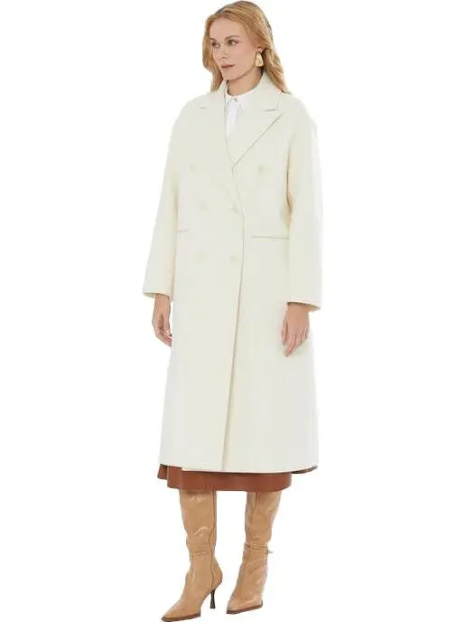 GIZIA Notch Lapel Long Cashmere Coat - White
