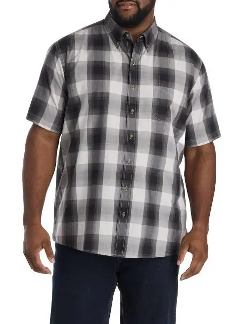 HARBOR BAY BY DXL Big & Tall Easy-care Lrg Plaid Sport Shirt - Black