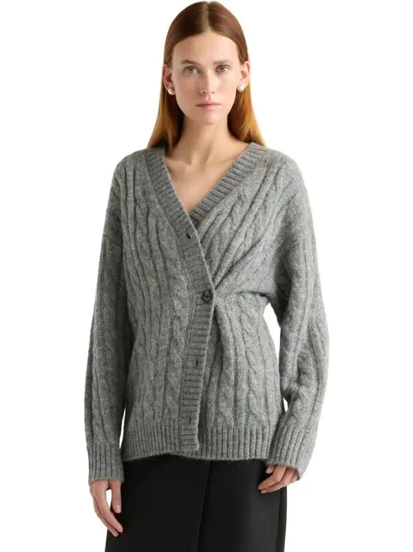 Modern Citizen Hikari Asymmetric Cable Knit Cardigan - Heather Charcoal