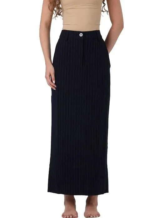 BY TESS COLLECTION Midi Skirt With Adjustable Zipper Slit - Navy