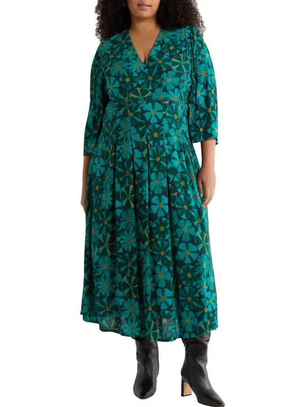 SEASALT CORNWALL Etta Floral Pleated Midi Dress - Handicraft Flowers Onyx