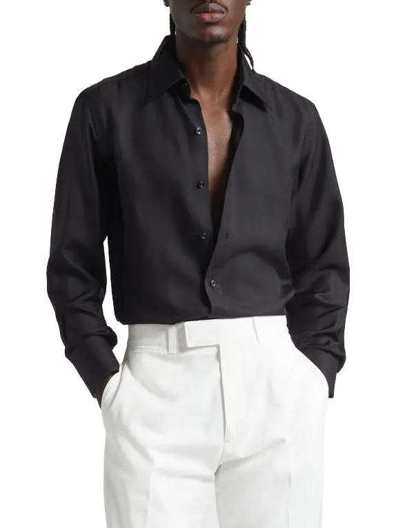TOM FORD Classic Fit Washed Drapey Twill Button-up Shirt - Black