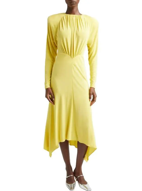 Stella McCartney Gathered Long Sleeve Jersey Midi Dress - Mimosa