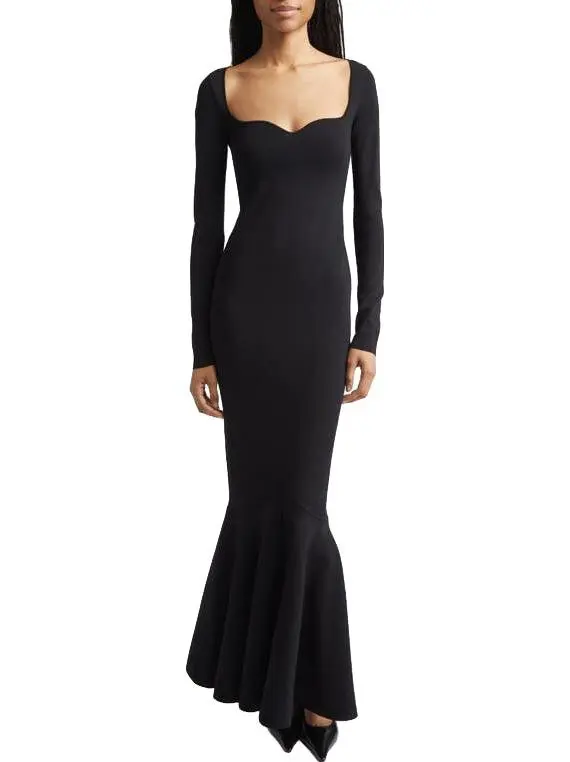 Stella McCartney Long Sleeve Compact Knit Mermaid Gown - Black