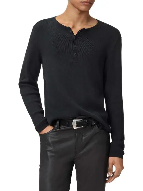 John Varvatos Organic Cotton & Cashmere Ribbed Henley - Black
