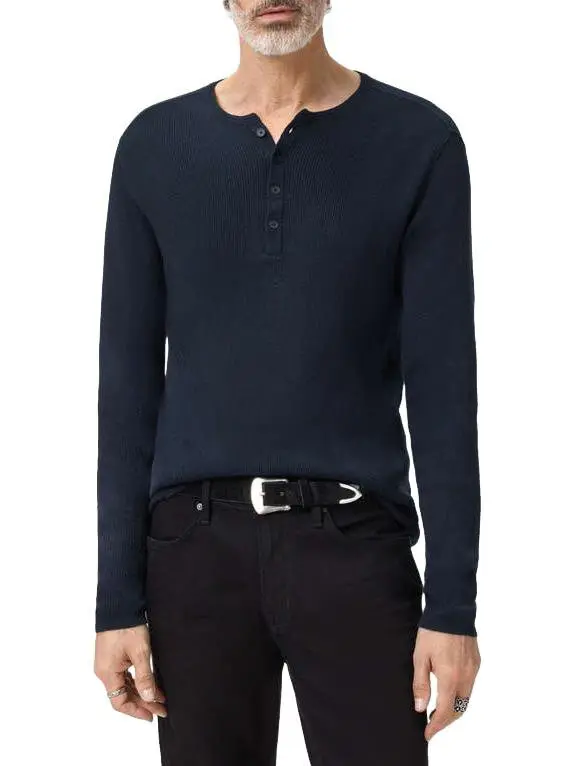 John Varvatos Organic Cotton & Cashmere Ribbed Henley - Navy