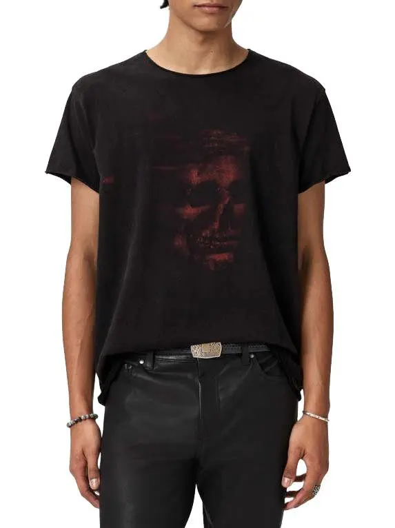 John Varvatos Bleached Skull Raw Edge Organic Cotton T-shirt - Black