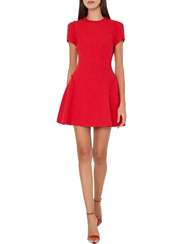 MILLY Samara Bouclé Fit & Flare Mini Dress - Red