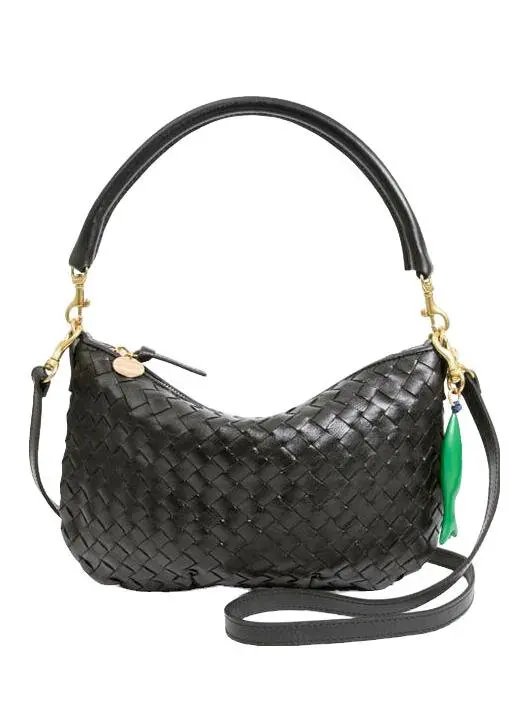 Clare V. Medium Petit Moyen Woven Leather Messenger Bag - Black