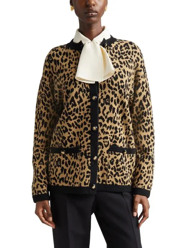 Valentino Garavani Jacquard Wool Cardigan - Leopard